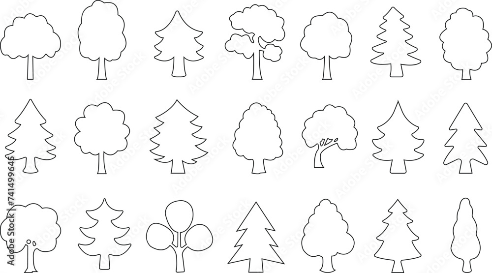 Trees line icons set. Plants, landscape design, fir tree, succulent ...