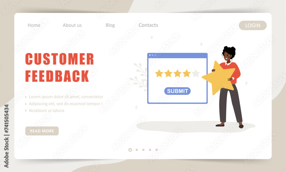 Customer feedback. Landing page template. African woman giving five ...