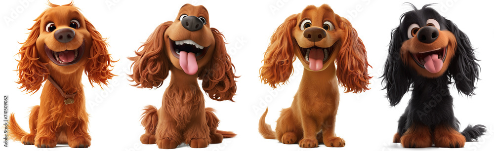 Smiling animated black and brown cocker spaniel with long ears in a ...