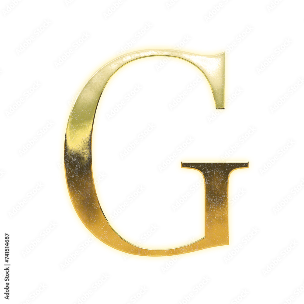 Very realistic golden alphabet capital "G", transparent background ...