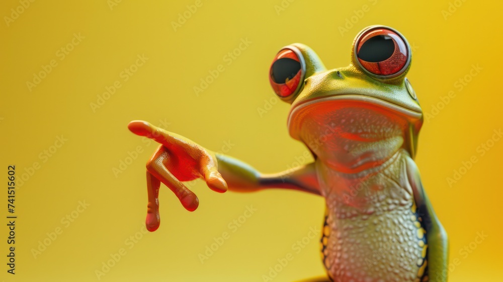 3D render of a cute green frog pointing fingers, ideal for an animal ...