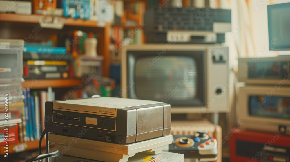 Nostalgic retro gaming setup with classic consoles, cartridges, and a ...
