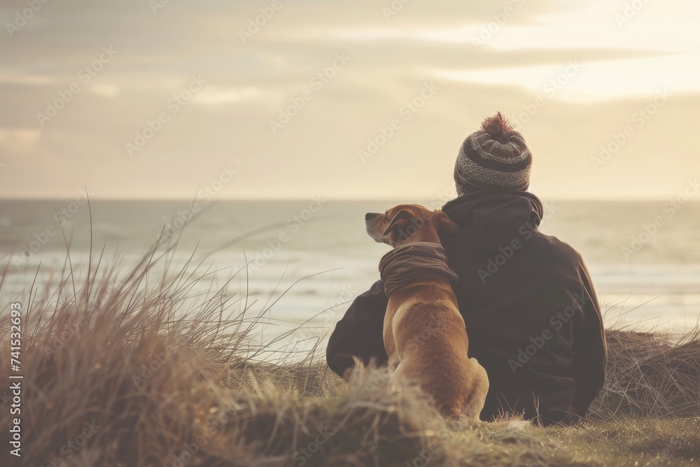 A peaceful moment shared between a loyal dog and their human companion ...