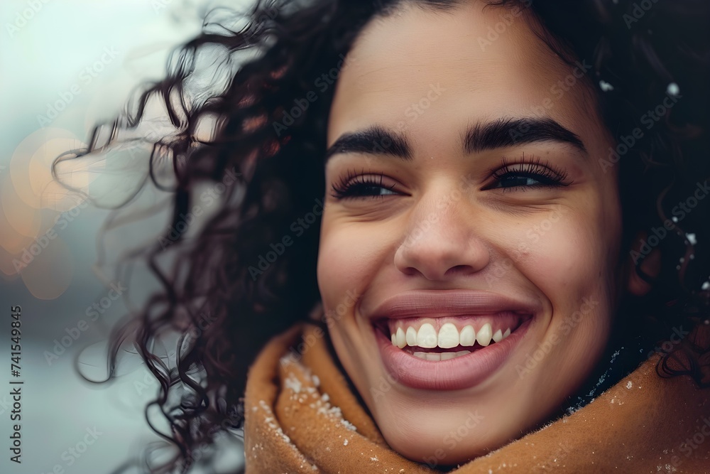 A happy young woman with a stunning smile poses for portrait. Concept ...