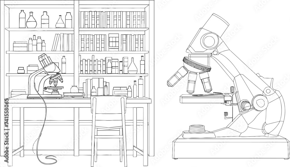 Single continuous line drawing of microscope on school library to learn ...