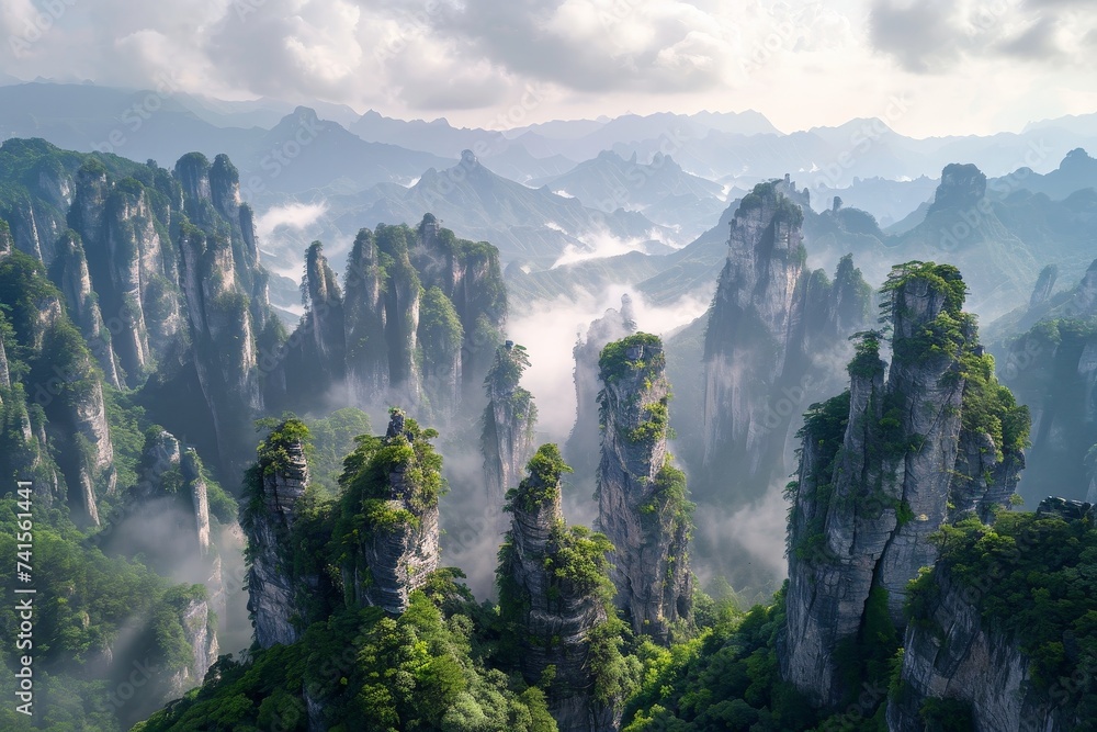 Zhangjiajie Scenic Area, mountain ranges, towering rocks, traditional ...