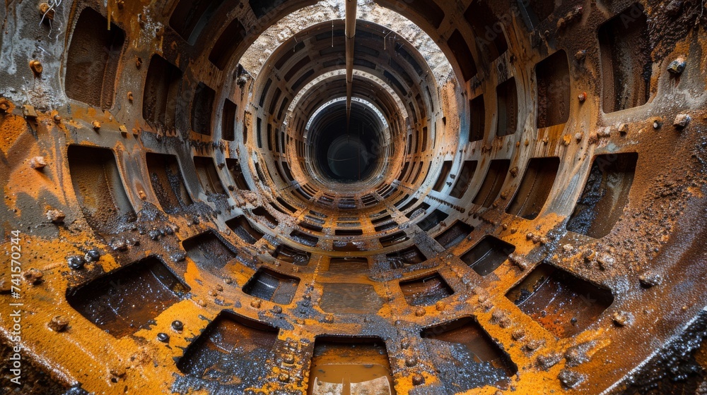 Large underground water tunnel. Waterproofing inspection chambers and ...