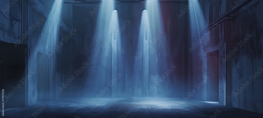 llustration of spotlights shine on stage floor in dark room ...