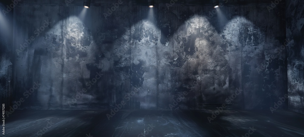 llustration of spotlights shine on stage floor in dark room ...
