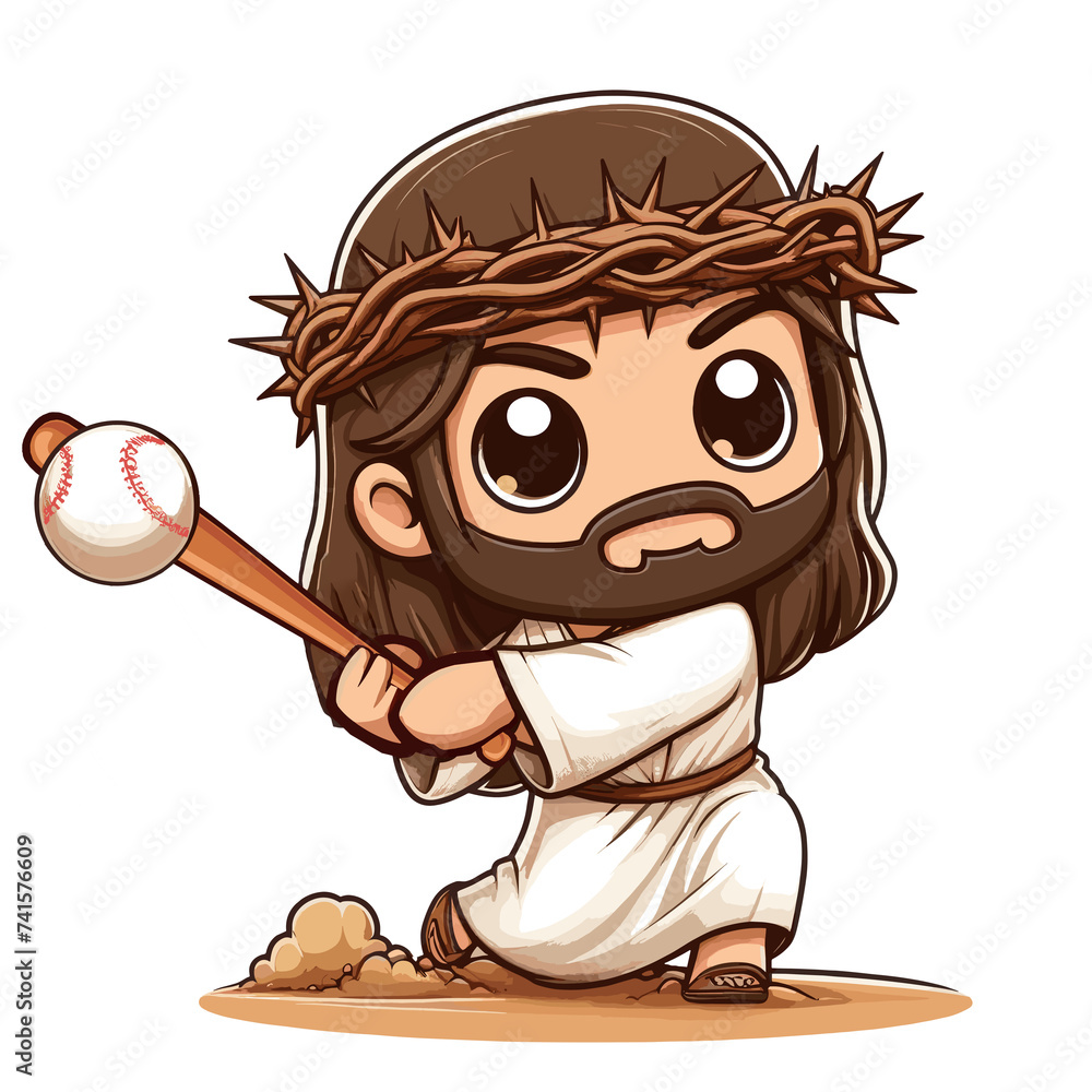 cartoon Jesus swinging a bat hitting a baseball Stock Illustration ...