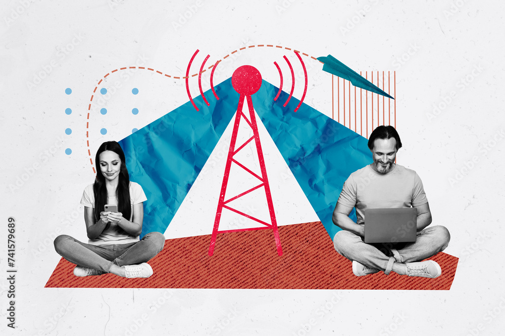 Collage young internet users modern technology laptop smartphone ...