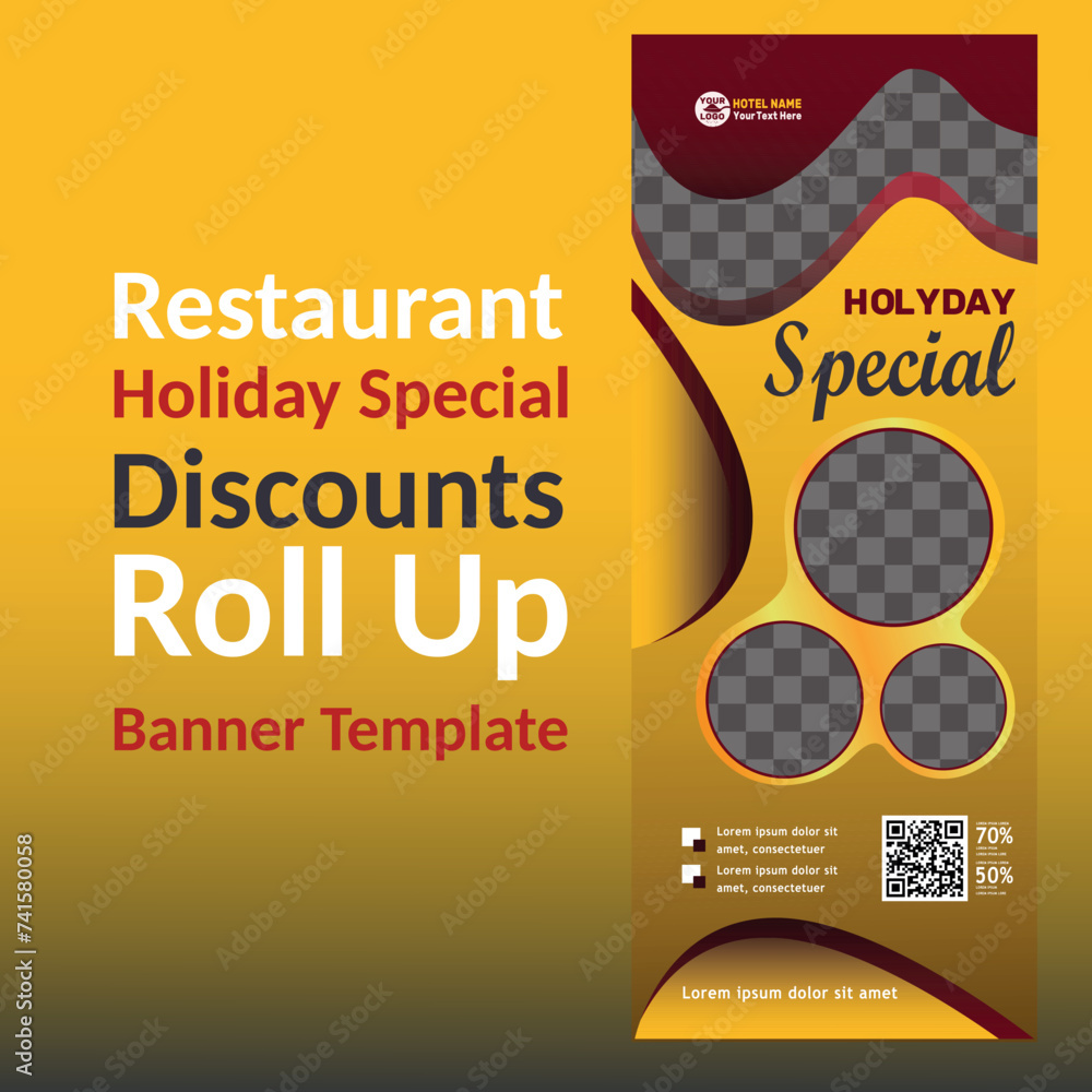 Restaurant Holiday Special Discounts Roll Up Banner, all purpose uses ...