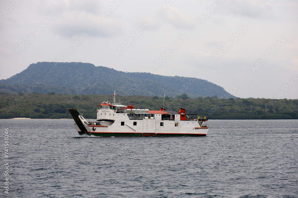 Ferries sail on the sea, ferries in the Bali Strait as a means of ...
