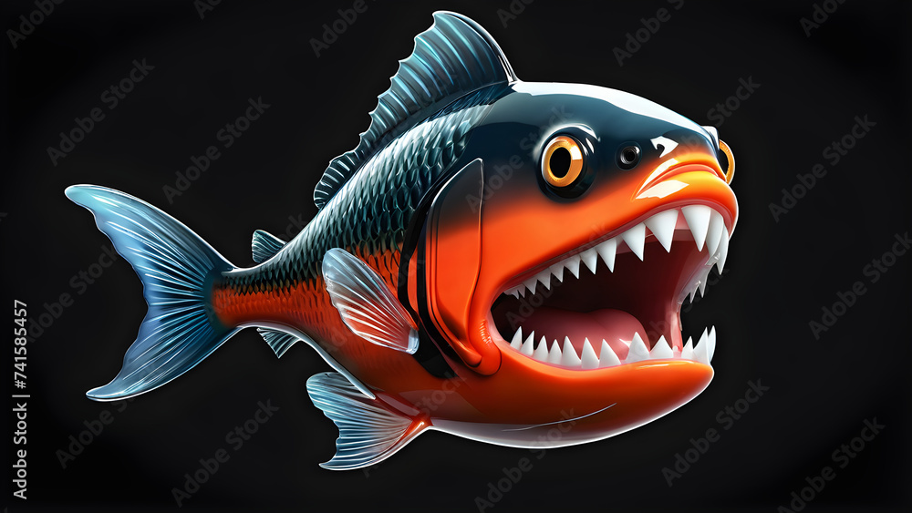 glassy is a cartoon character Piranha Fish sharp teeth on a black ...
