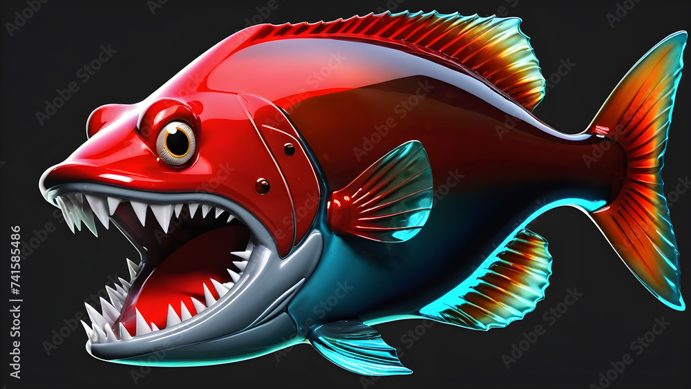 glassy is a cartoon character Piranha Fish sharp teeth on a black ...