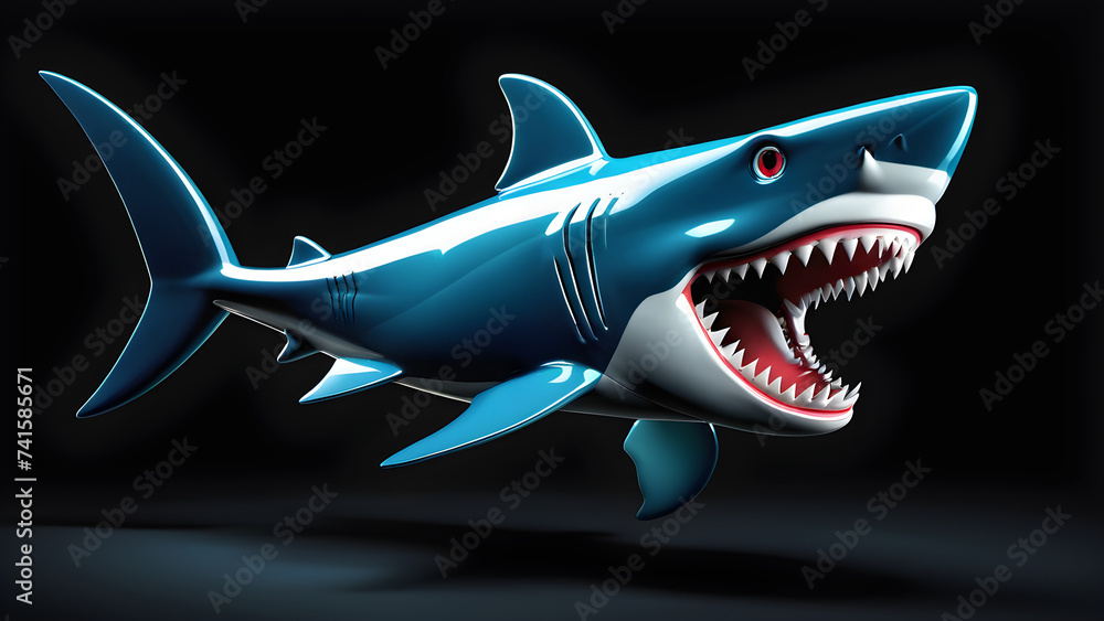 a cartoon character shark sharp teeth on black background. a cartoon ...