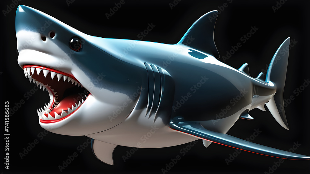a cartoon character shark sharp teeth on black background. a cartoon ...
