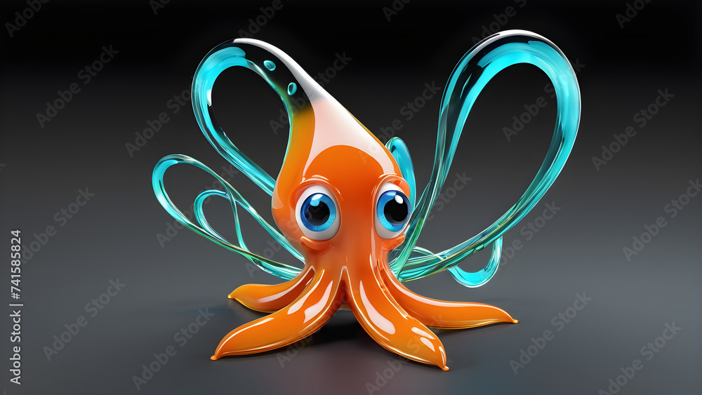 glassy a cartoon character squid fish on black background. illustration ...