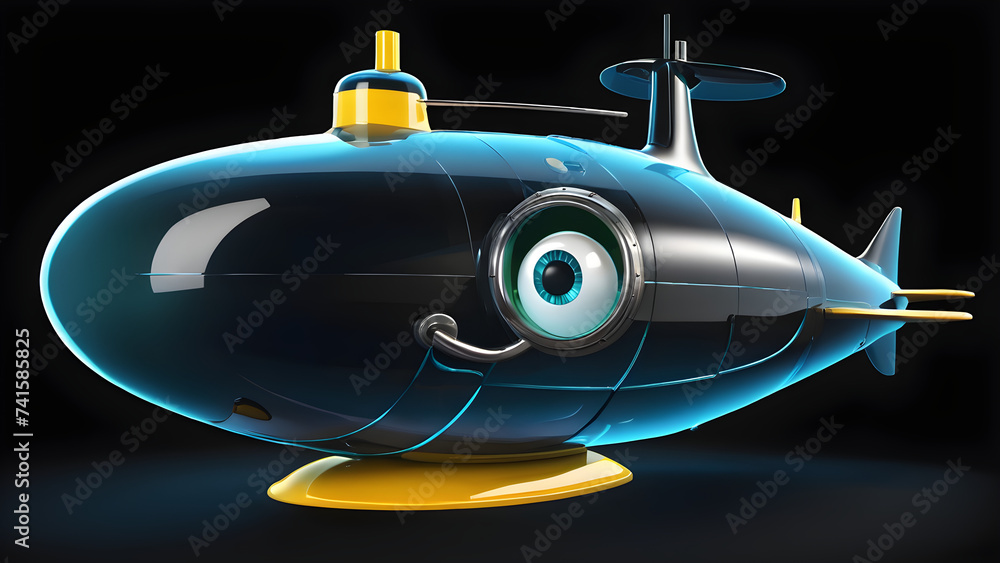 a cartoon submarine on a black background. illustration of the ...