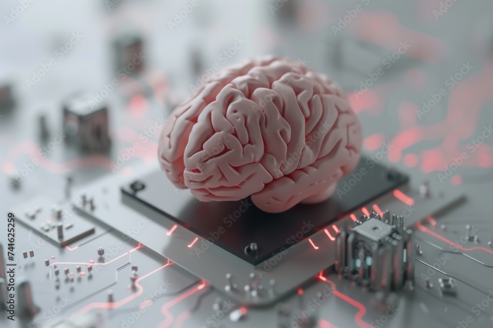 AI Brain Chip deep learning. Artificial Intelligence neon mango orange ...