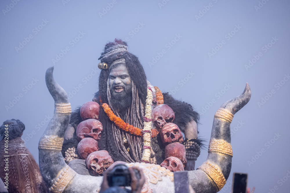 Masan Holi, Portrait of an male artist act as lord shiv with dry ash on ...