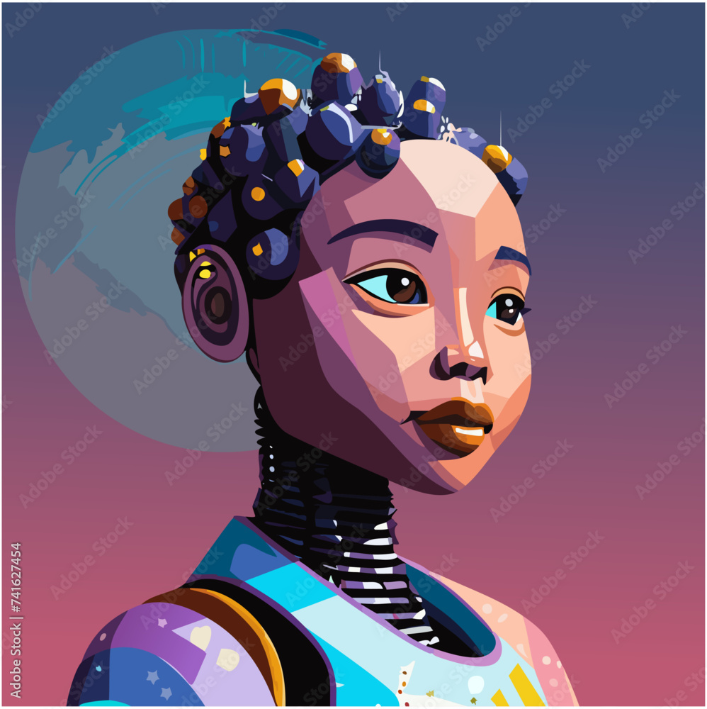 Vector Illustration of a Human-Robot Universe, Futuristic Adventure ...