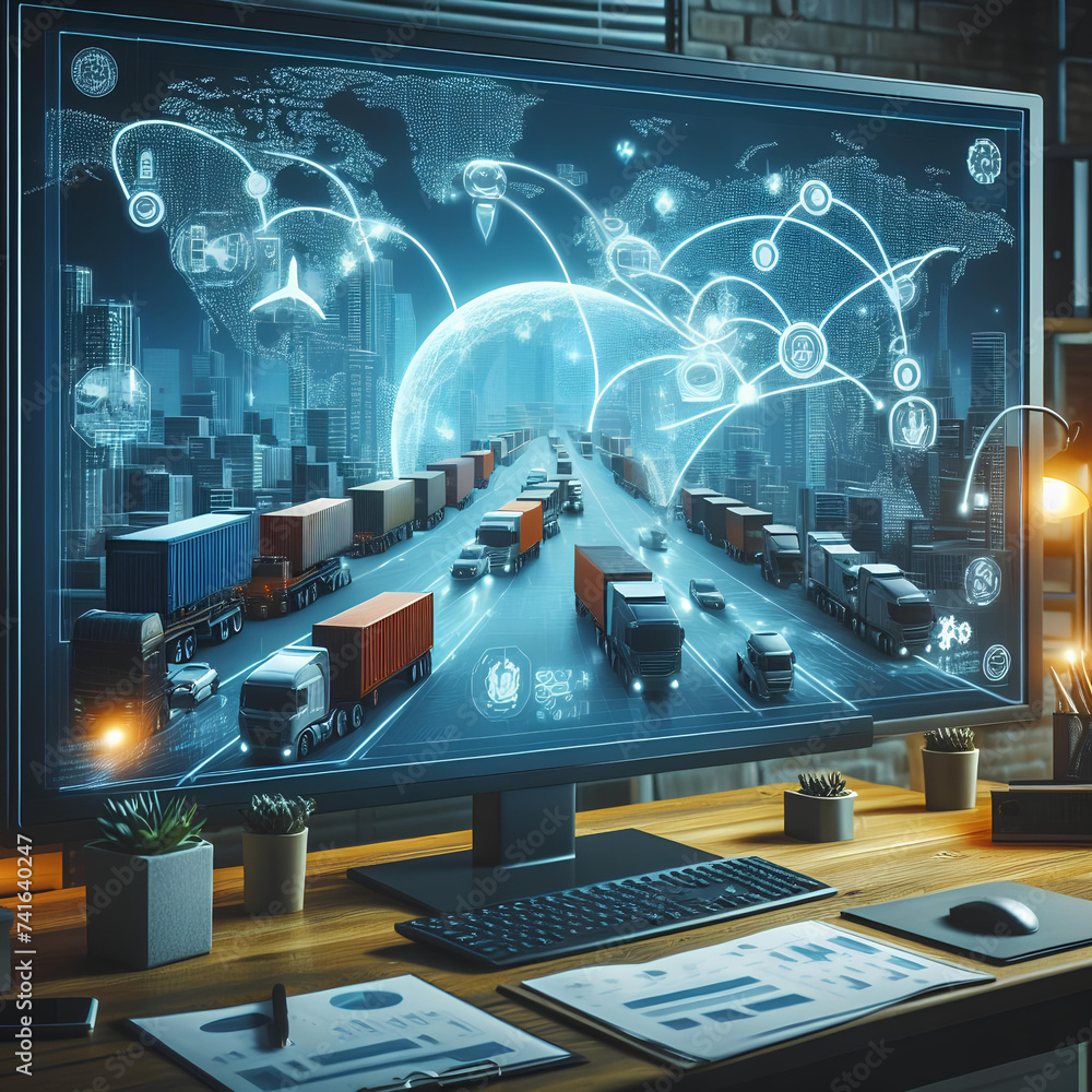 logistics chain of cargo movement on the interactive screen of the ...