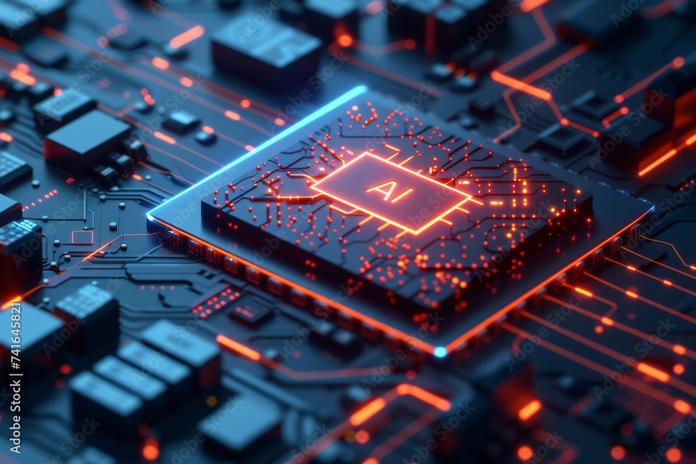 AI Brain Chip graphics card. Artificial Intelligence von neumann ...