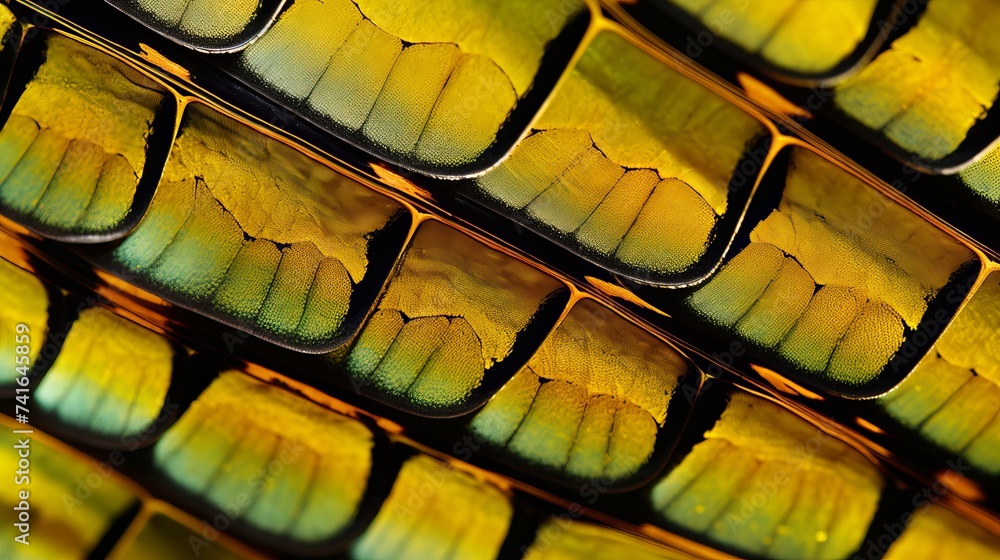 Macro shot of the wing of a Swallowtail butterfly’s wing, revealing the ...