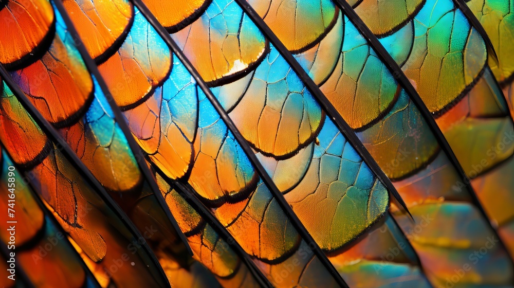 Macro shot of the wing of a Swallowtail butterfly’s wing, revealing the ...