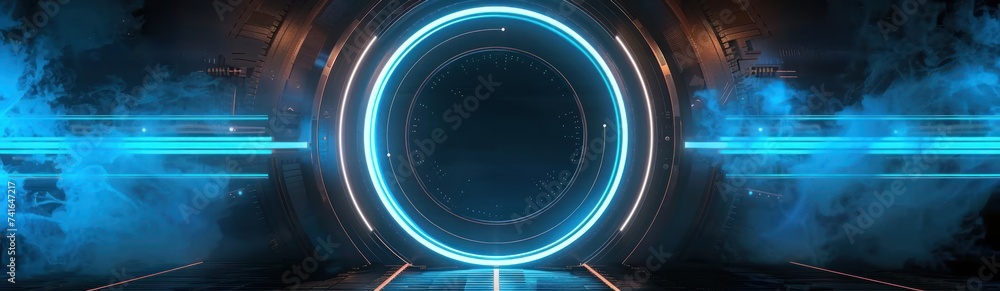 Futuristic vision unfolds in hues of blue technology and artistry ...