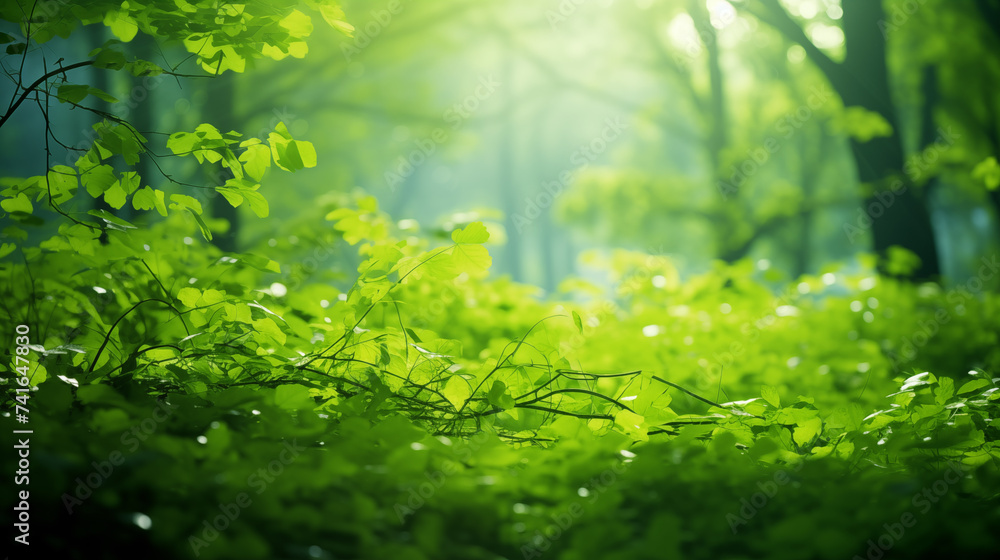 Arrière-plan d'une nature florissante, verte et ensoleillée. Ambiance ...