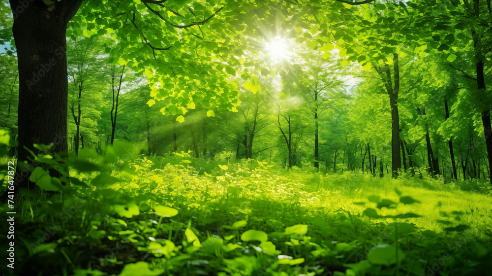 Arrière-plan d'une nature florissante, verte et ensoleillée. Ambiance ...