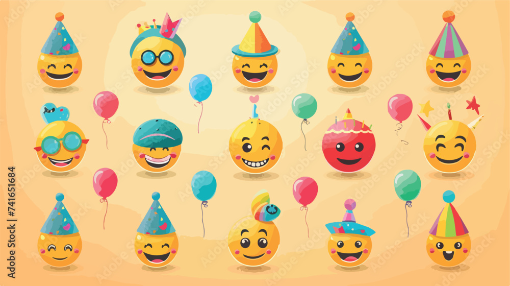 Smileys birthday character vector set. Smiley emoji Stock Vector ...