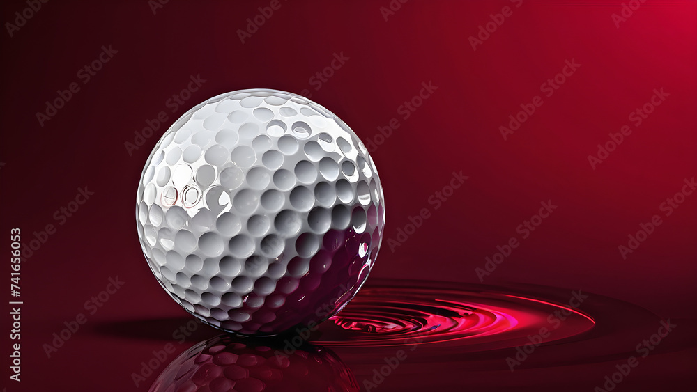 glassy is a close-up of a golf ball on a red background. golf ball on a ...