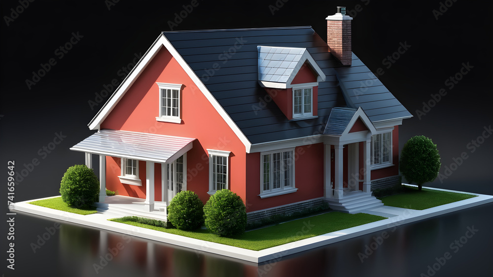 glassy simple suburban houses on a black background. house on the roof ...