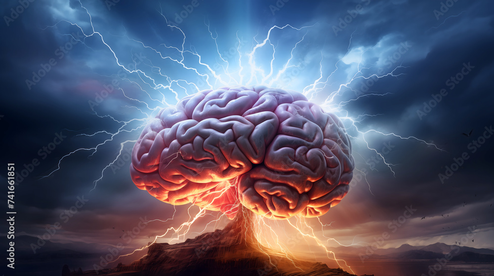 Blue 3D X-ray Illustration of Human Brain, a Fusion of Medicine and ...