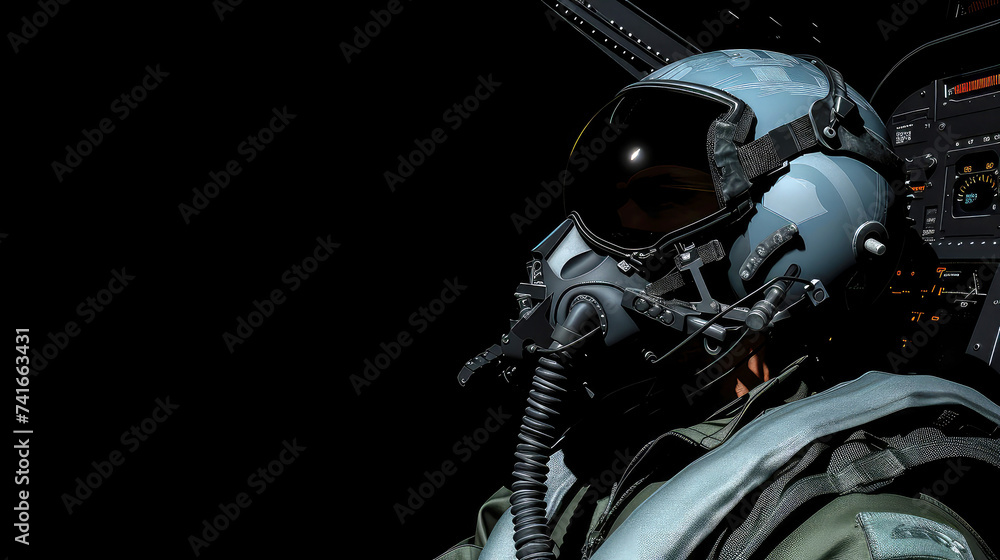 Close-up of fighter jet pilot. The cockpit, a place of precision and ...
