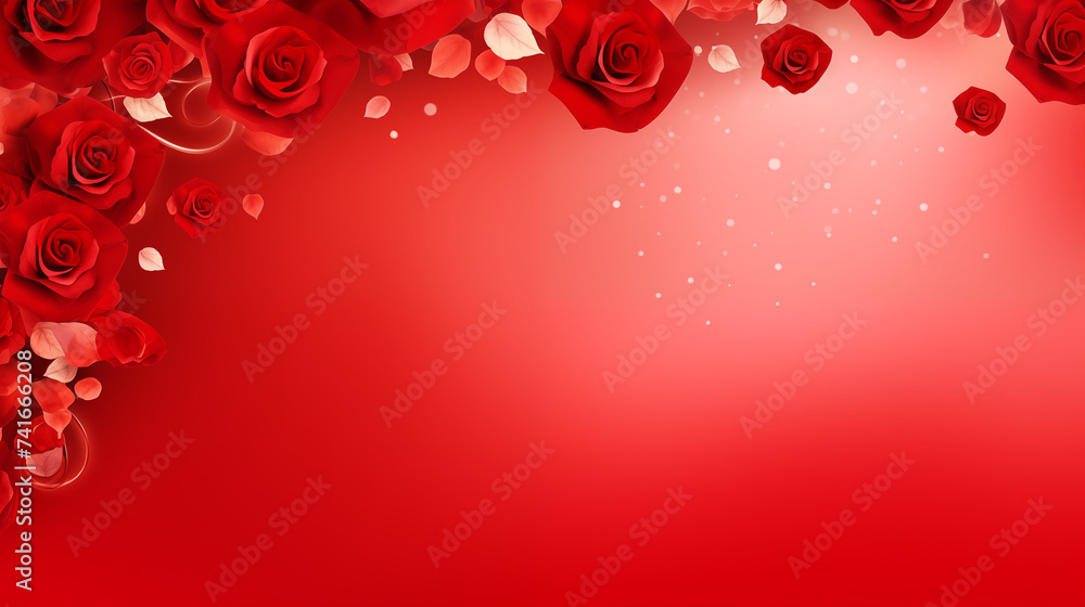 Roses rouges sur un fond dégradé rouge, avec espace vide de composition ...