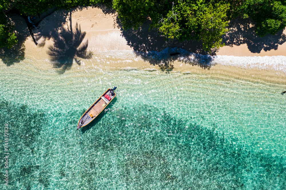 Aerial Drone View of Boat in the Water, Musho Island, Wewak East Sepik ...