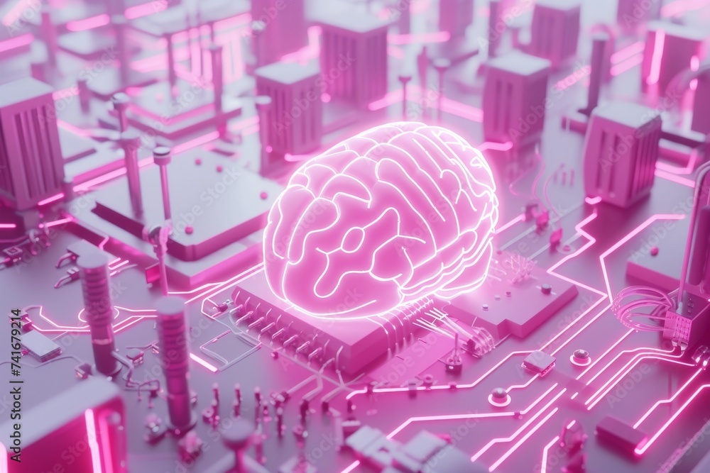 AI Brain Chip computer network. Artificial Intelligence neurotechnology ...