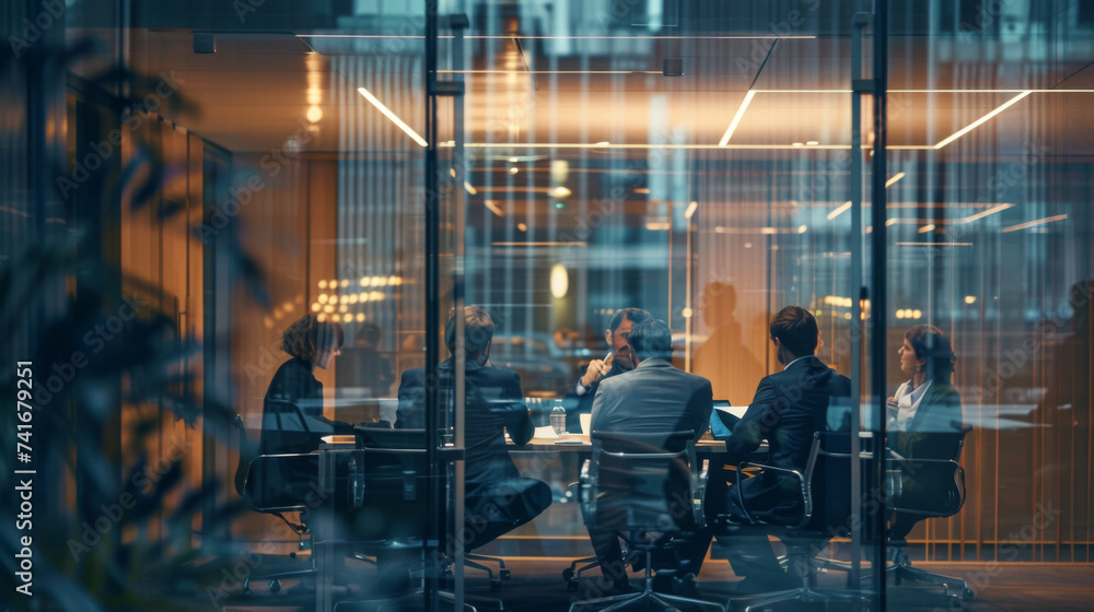 Two professionals are engaged in a focused conversation at a table in a ...