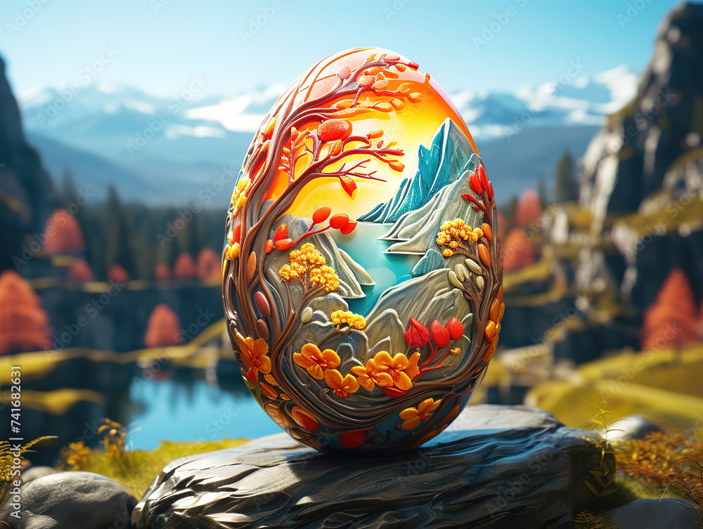 Chocolate factory in fantasy world giant easter egg factory digital ...