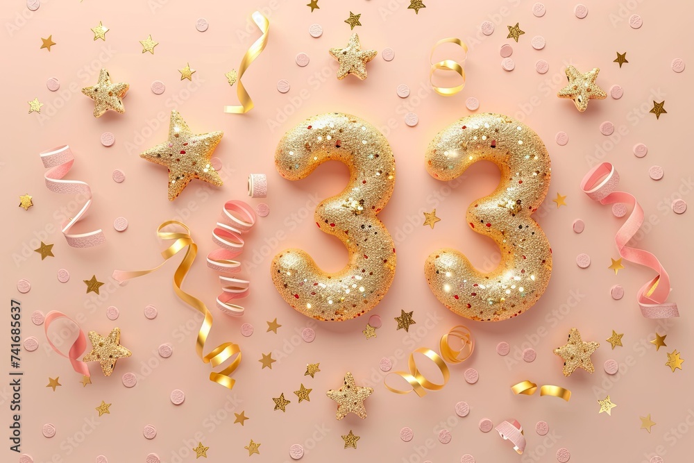 33 Anniversary birthday celebration festive peach color background ...