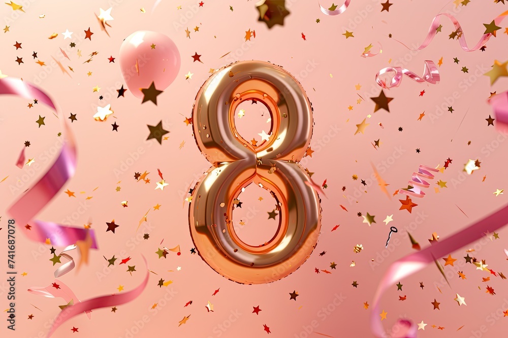 8 Anniversary girlish birthday celebration. Golden number 8 with ...