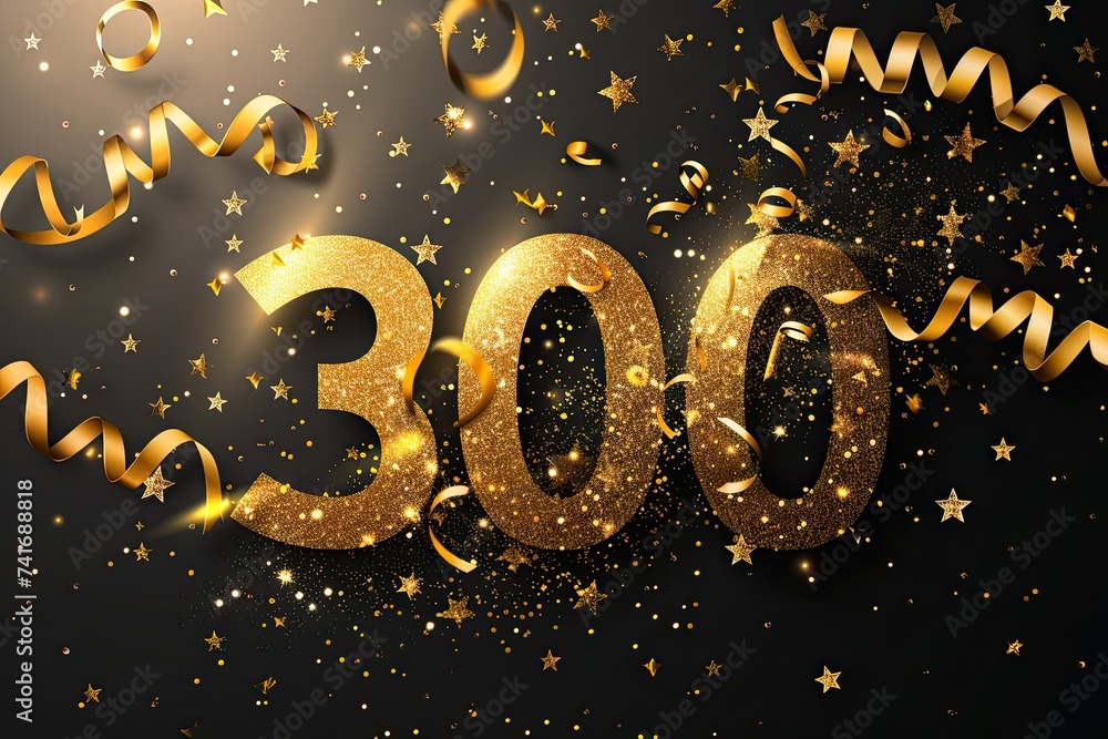 300 Anniversary celebration. Golden number 30 with sparkling confetti ...