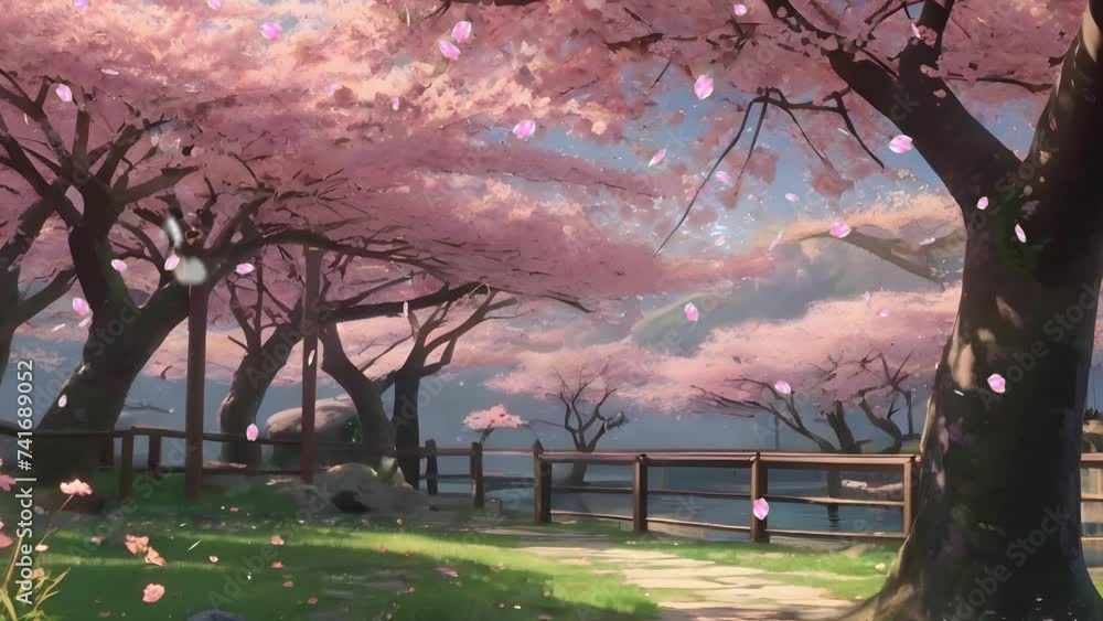 Spring background with cherry blossom garden. Cherry blossom tree with ...