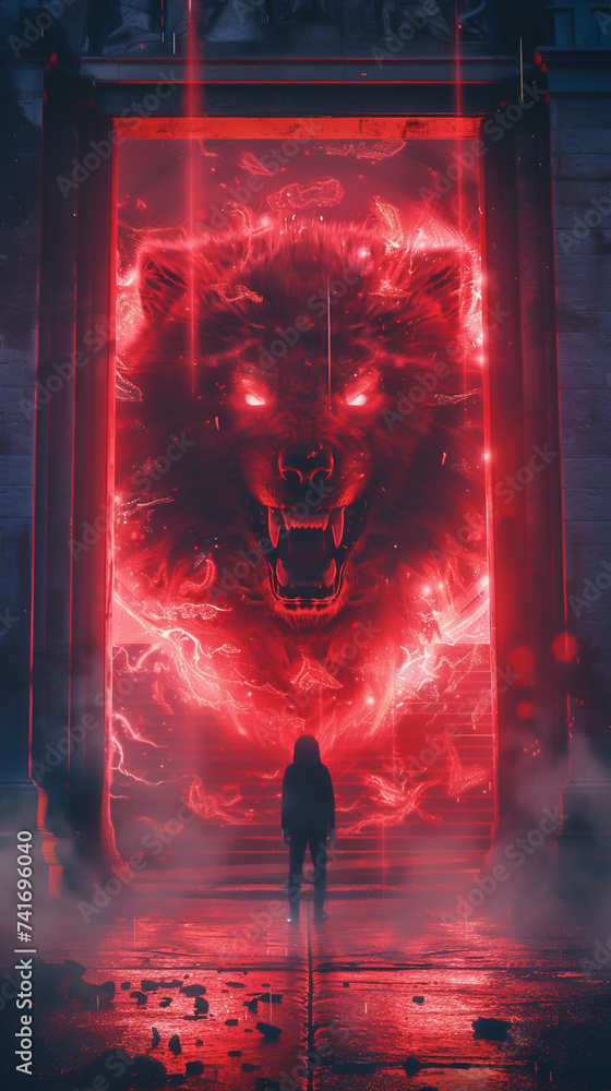 Cerberus guarding the gates of a digital Hades its red aura flickering ...