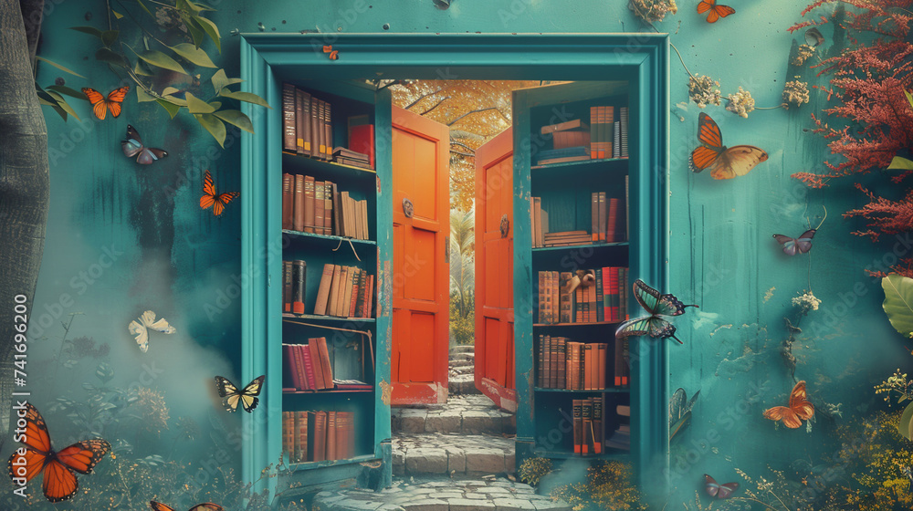 Childrens quest for knowledge depicted in a graphic collage where books ...