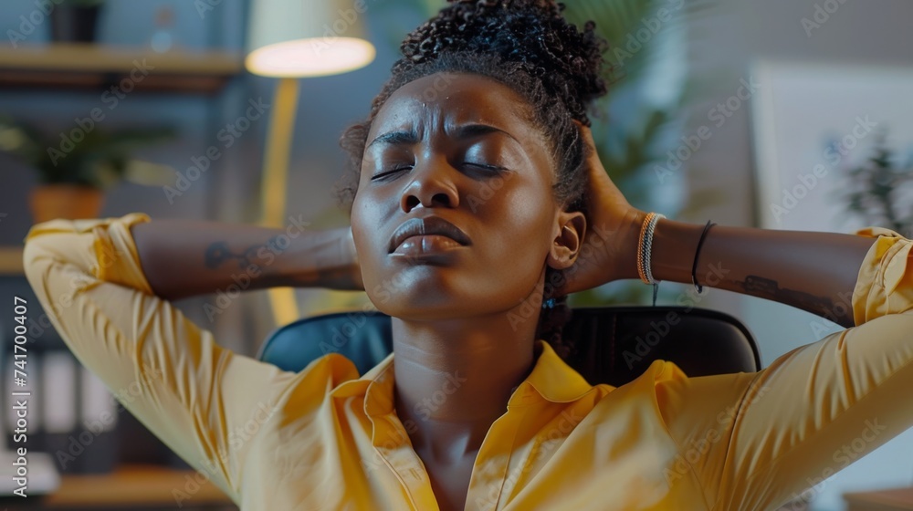 Office Fatigue: Young Afro-American Woman Suffers from Muscle Strain ...